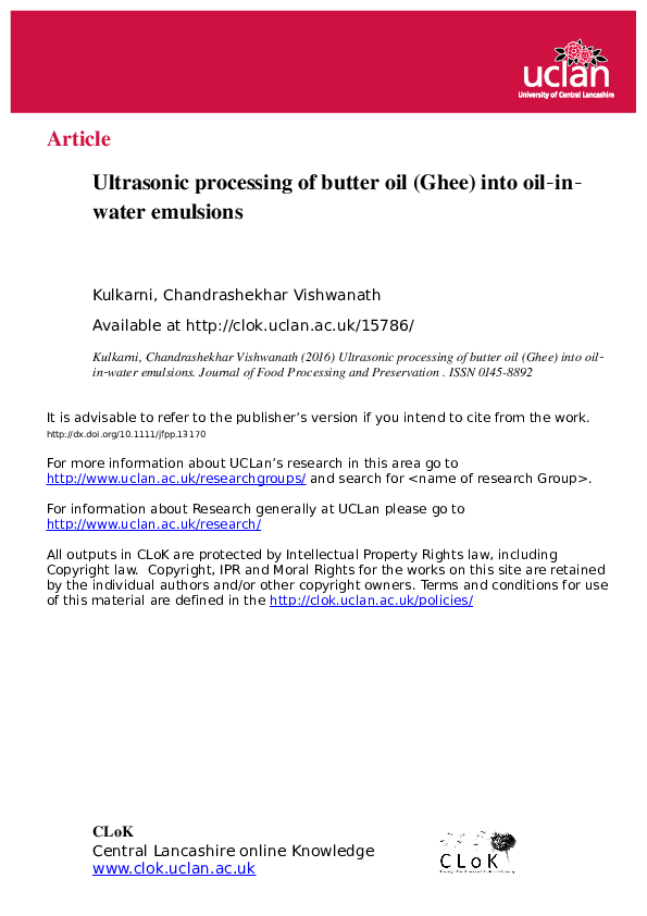 (PDF) Ultrasonic processing of butter oil (ghee) into oil-in-water ...