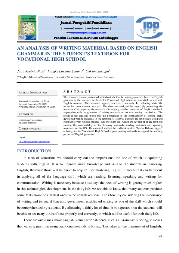(PDF) An Analysis of Writing Material Based on English Grammar in the ...