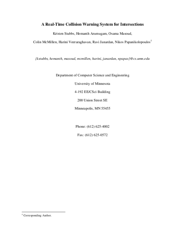 Pdf A Real Time Collision Warning System For Intersections