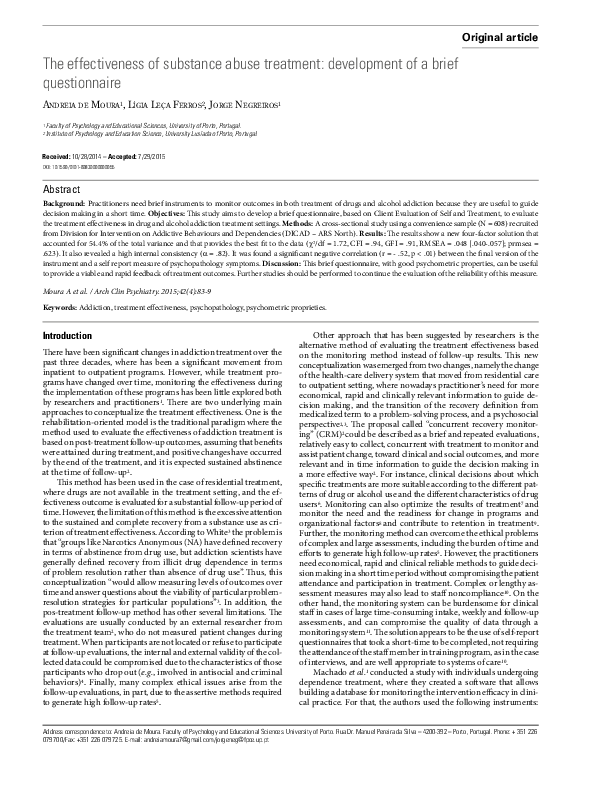 (PDF) The effectiveness of substance abuse treatment: development of a ...