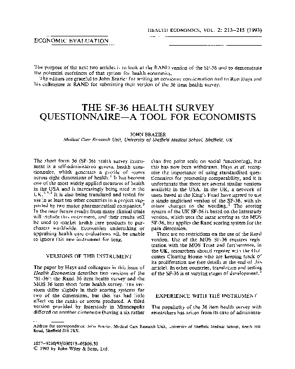 (PDF) The SF-36 health survey questionnaire—a tool for economists