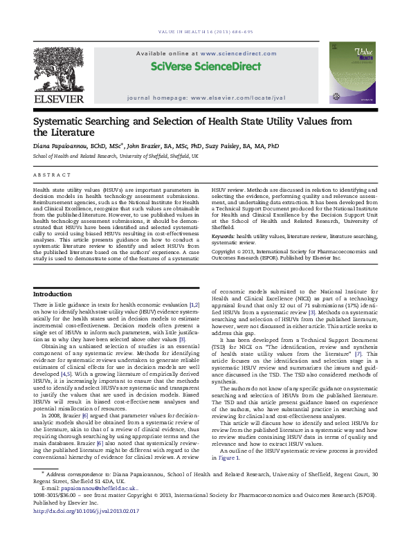 (PDF) Systematic Searching and Selection of Health State Utility Values ...