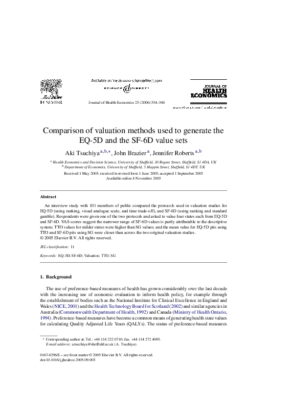 (PDF) Comparison of valuation methods used to generate the EQ-5D and ...