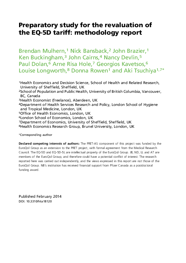 (PDF) Preparatory study for the revaluation of the EQ-5D tariff ...