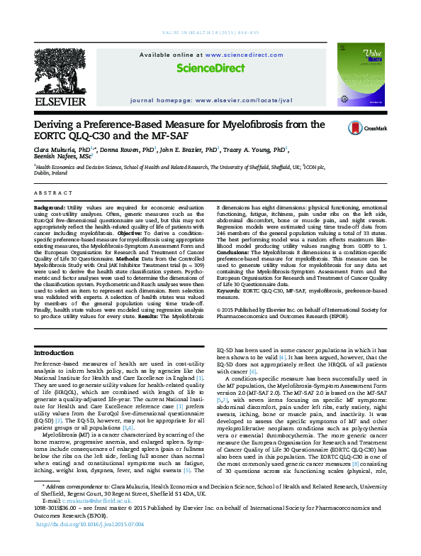 (PDF) Deriving a Preference-Based Measure for Myelofibrosis from the ...