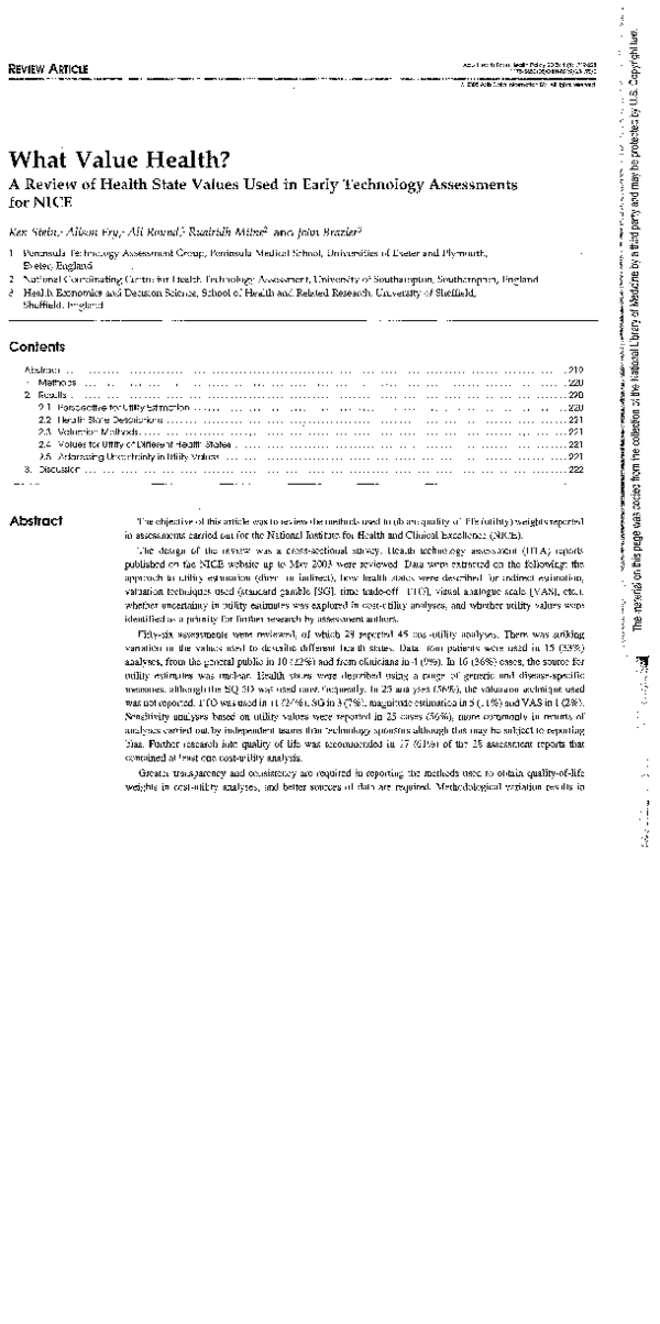 (PDF) What value health?: A review of health state values used in early ...