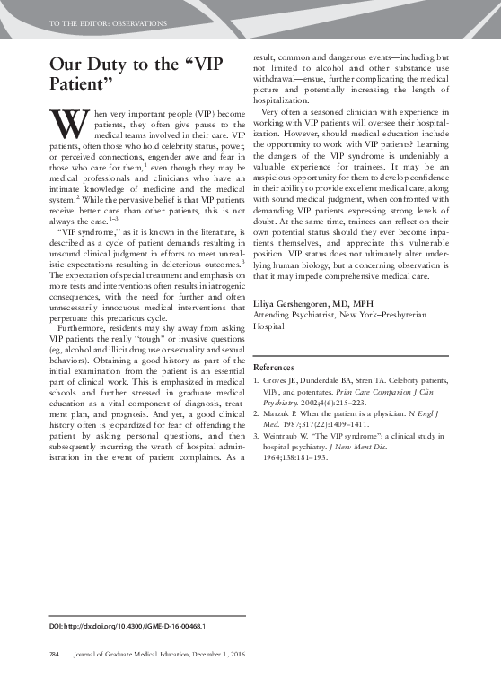 (PDF) Our Duty to the “VIP Patient”