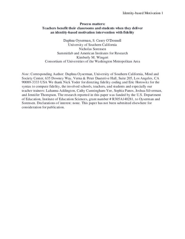 (PDF) Identity-based Motivation 1 Process matters: Teachers benefit ...
