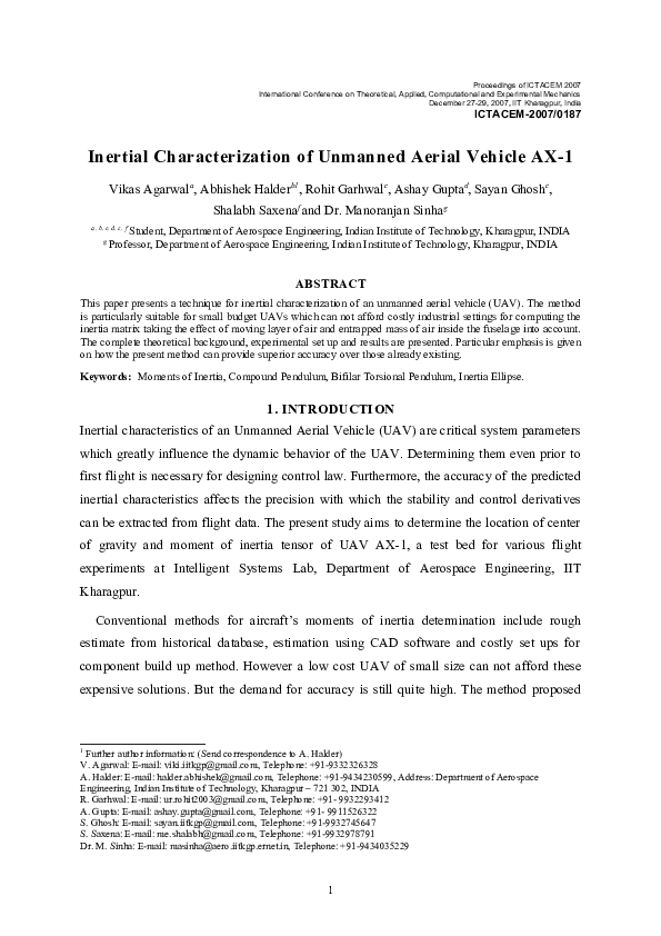 (DOC) Inertial Characterization of Unmanned Aerial Vehicle AX-1 | ashay ...