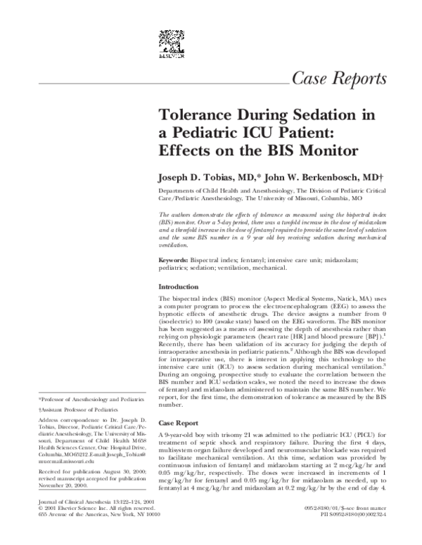 (PDF) Tolerance during sedation in a pediatric ICU patient: effects on ...