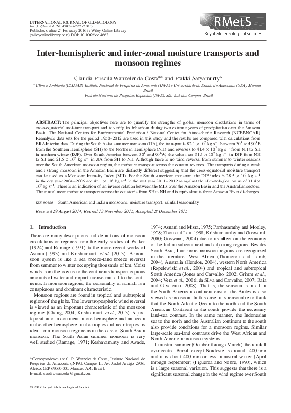 (PDF) Inter-hemispheric and inter-zonal moisture transports and monsoon ...