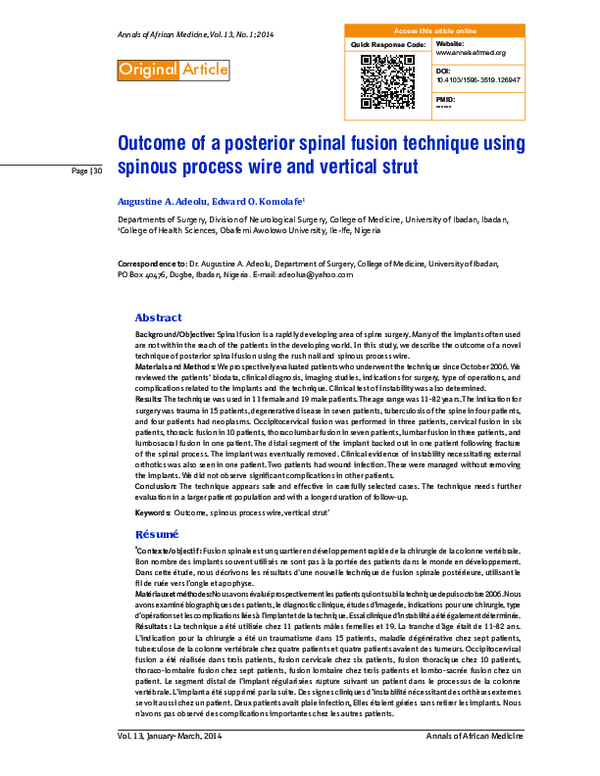 (PDF) Outcome of a posterior spinal fusion technique using spinous ...