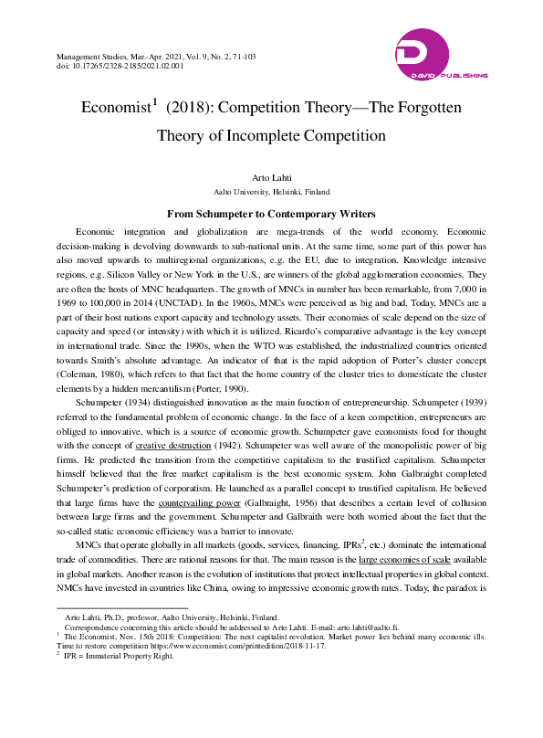 (PDF) The Forgotten Theory of Incomplete Competition