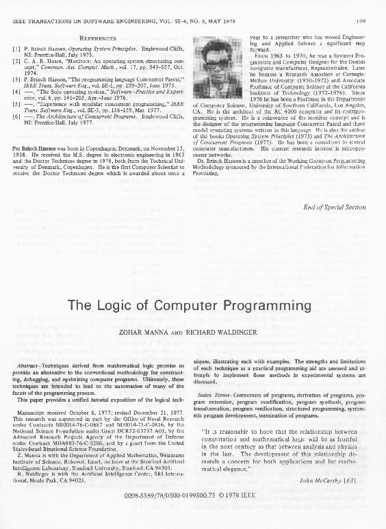 (PDF) The Logic of Computer Programming