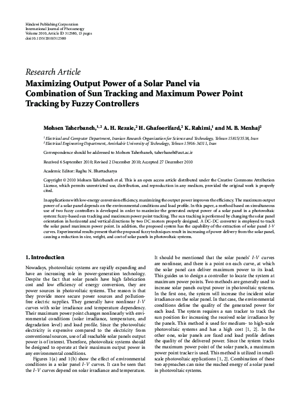 (PDF) Maximizing Output Power of a Solar Panel via Combination of Sun Tracking and Maximum Power ...