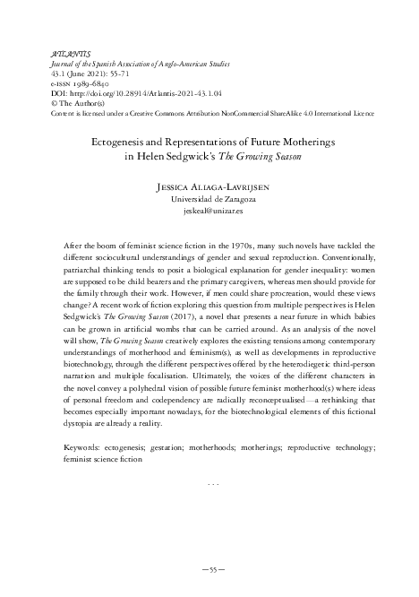 (PDF) Ectogenesis and Representations of Future Motherings in Helen ...