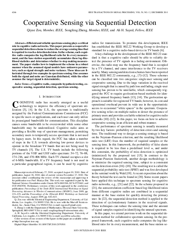 Pdf Cooperative Sensing Via Sequential Detection Ali Khaled Ali Sayed