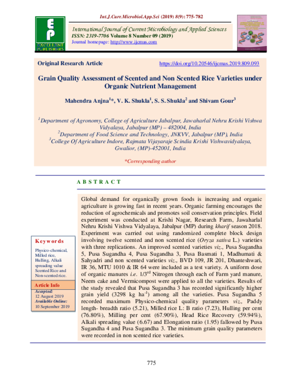 (PDF) Grain Quality Assessment of Scented and Non Scented Rice ...