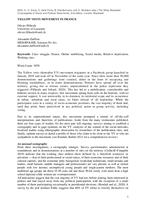 (PDF) "YELLOW VESTS MOVEMENT IN FRANCE", 2022, In: The Wiley-Blackwell ...