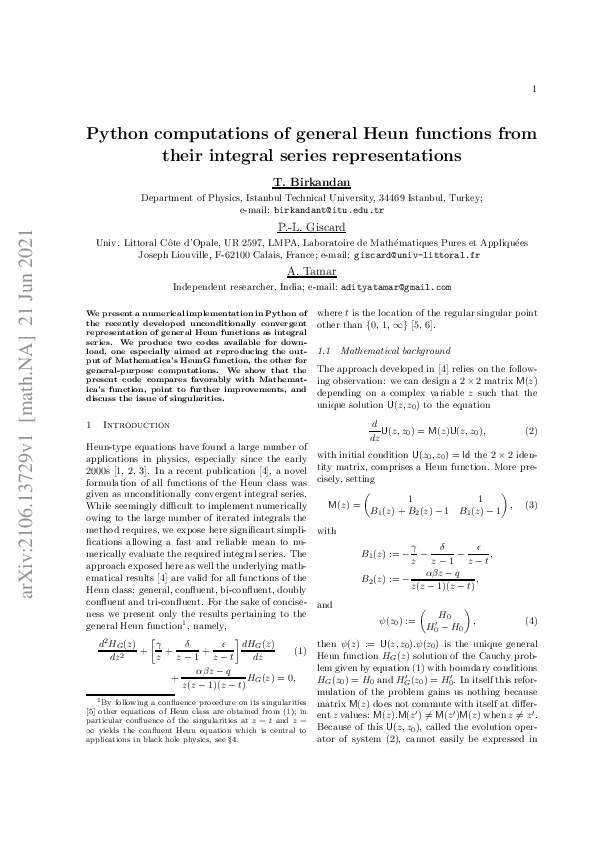 Pdf Python Computations Of General Heun Functions From Their Integral Series Representations