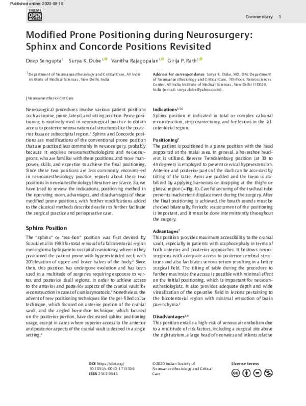 (PDF) Modified Prone Positioning during Neurosurgery: Sphinx and ...