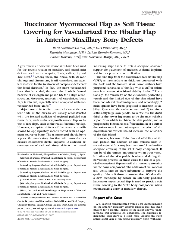 (PDF) Buccinator Myomucosal Flap as Soft Tissue Covering for ...