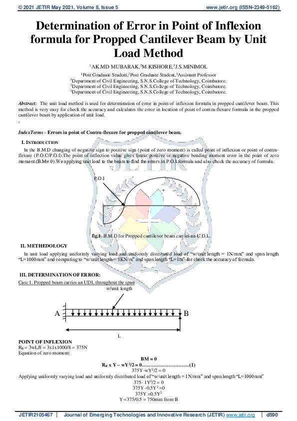 (PDF) Determination of Error in Point of Inflexion formula for Propped ...