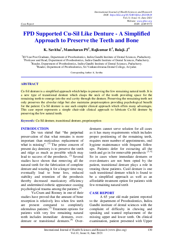 (PDF) FPD Supported Cu-Sil Like Denture -A Simplified Approach to ...