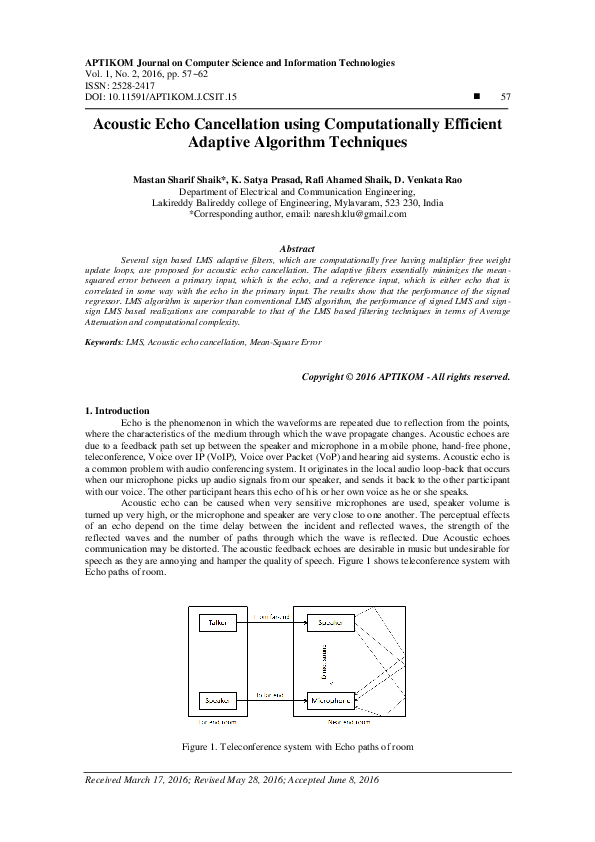 (PDF) Efficient Echo Cancellation with Sign-Based LMS Filter