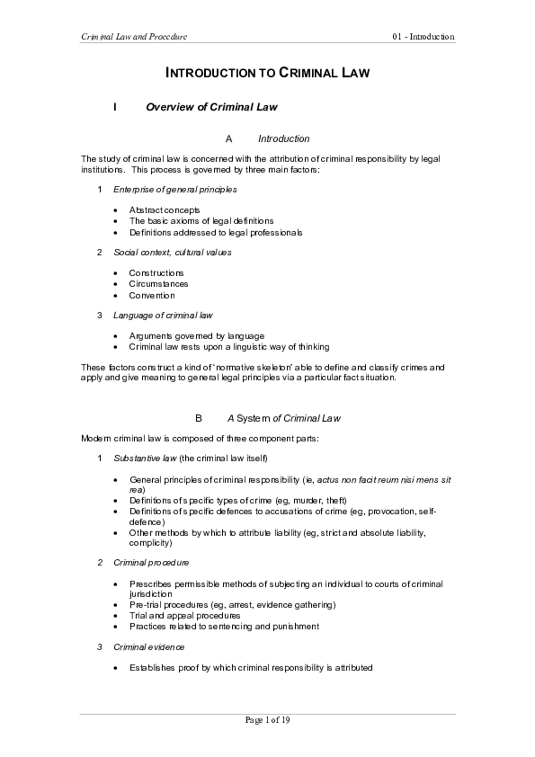 (PDF) INTRODUCTION TO CRIMINAL LAW I Overview of Criminal Law