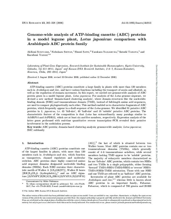 Pdf Genome Wide Analysis Of Atp Binding Cassette Abc Proteins In A