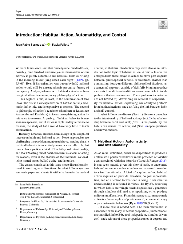 (PDF) Introduction: Habitual Action, Automaticity, and Control