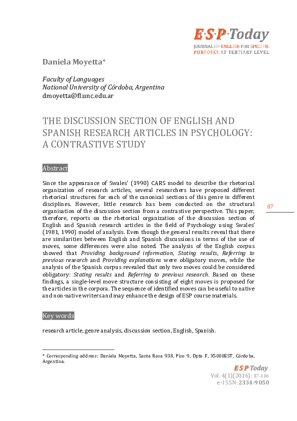 (PDF) THE DISCUSSION SECTION OF ENGLISH AND SPANISH RESEARCH ARTICLES ...