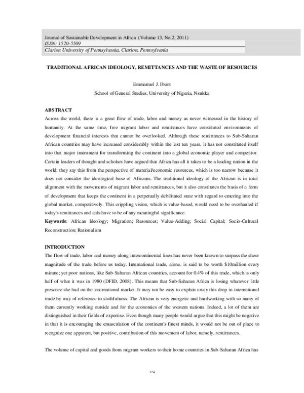 (PDF) Traditional African Ideology, Remittances and the