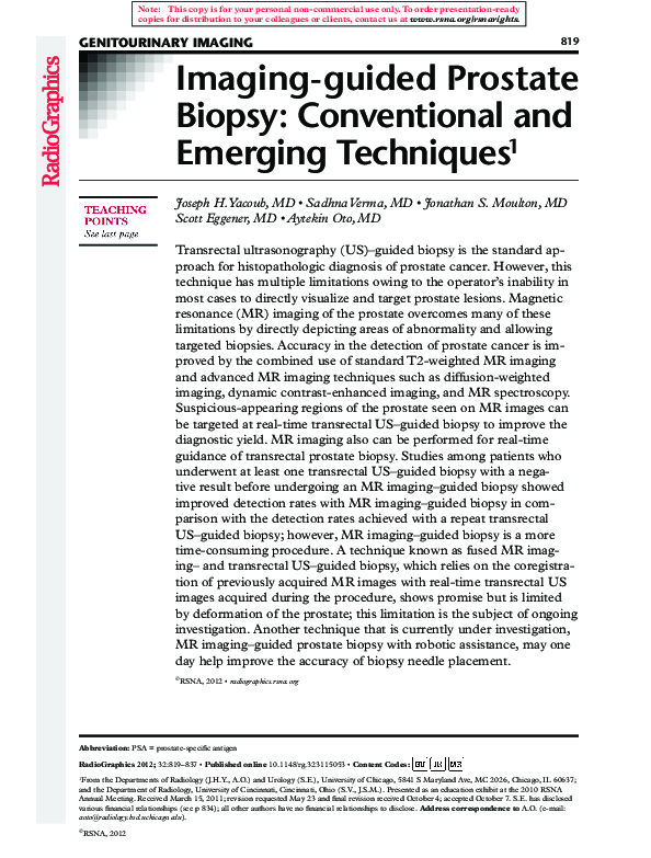 (PDF) Imaging-guided Prostate Biopsy: Conventional and Emerging Techniques