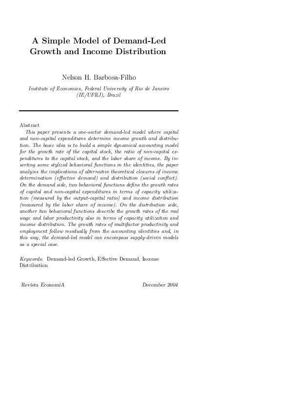 (PDF) A Simple Model of Demand-Led Growth and Income Distribution