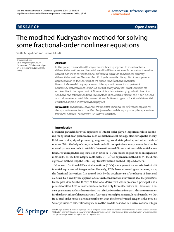 Pdf The Modified Kudryashov Method For Solving Some Fractional Order Nonlinear Equations