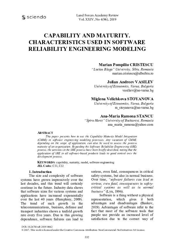 (PDF) Capability and Maturity. Characteristics Used in Software Reliability Engineering Modeling