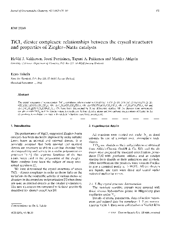 (PDF) TiCl4 diester complexes: Relationships between the crystal ...