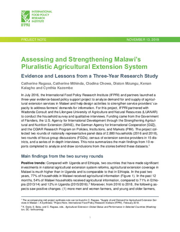 (PDF) Assessing and strengthening Malawi’s pluralistic agricultural ...