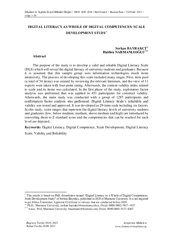 (PDF) DIGITAL LITERACY AS WHOLE OF DIGITAL COMPETENCES: SCALE ...