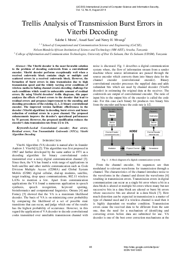 (PDF) Trellis Analysis of Transmission Burst Errors in Viterbi Decoding