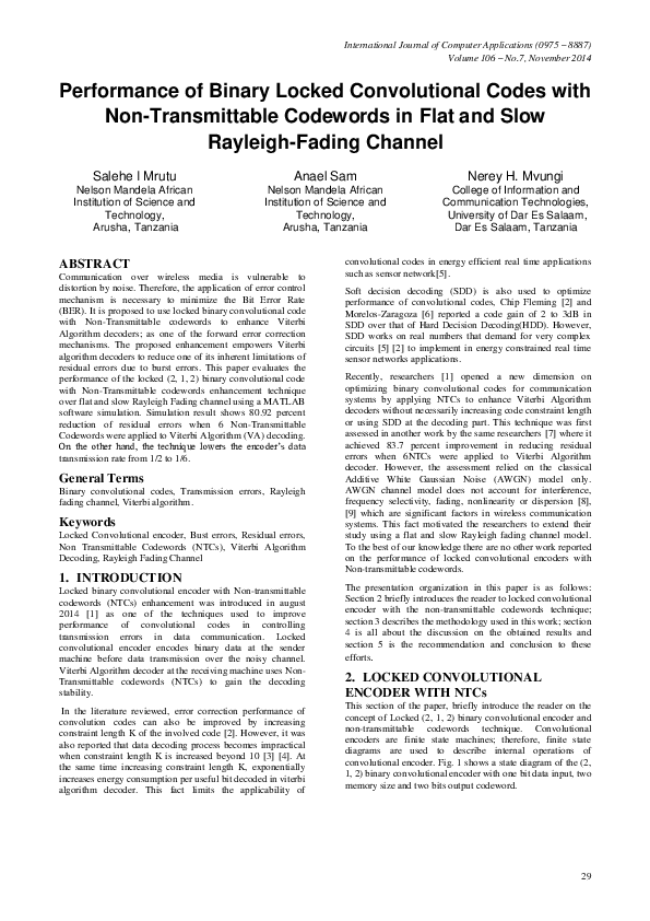 Pdf Performance Of Binary Locked Convolutional Codes With Non