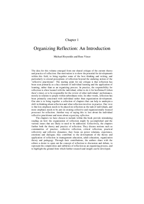 (PDF) Organizing Reflection: An Introduction