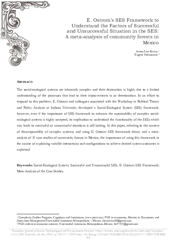 (PDF) E. Ostrom's SES Framework to Understand the Factors of Successful ...
