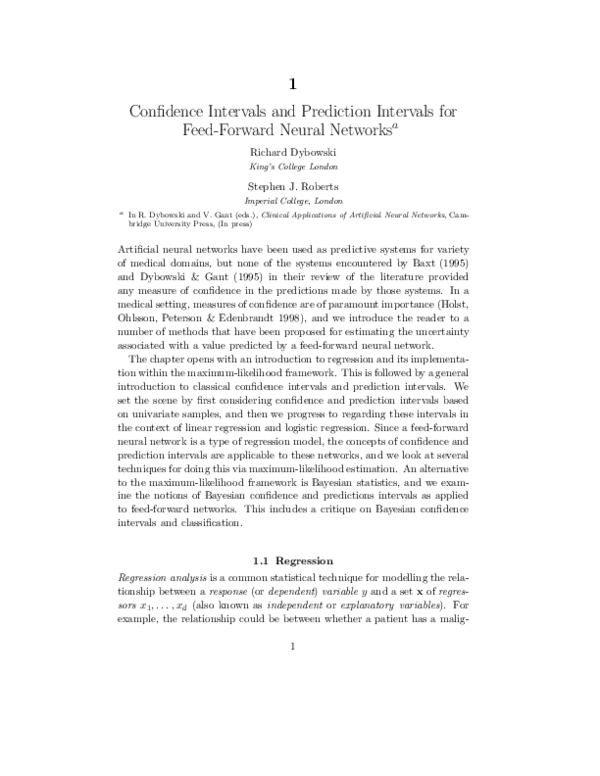 Pdf Confidence Intervals And Prediction Intervals For Feed Forward Neural Networks