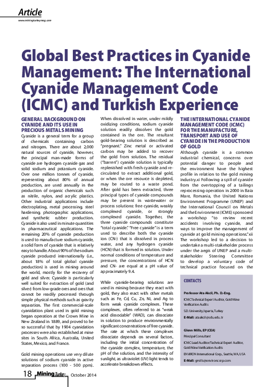 (PDF) Global Best Practices in Cyanide Management: The International Cyanide Management Code ...