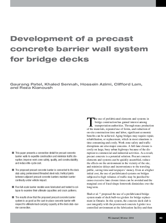 (PDF) Development of a precast concrete barrier wall system for bridge ...