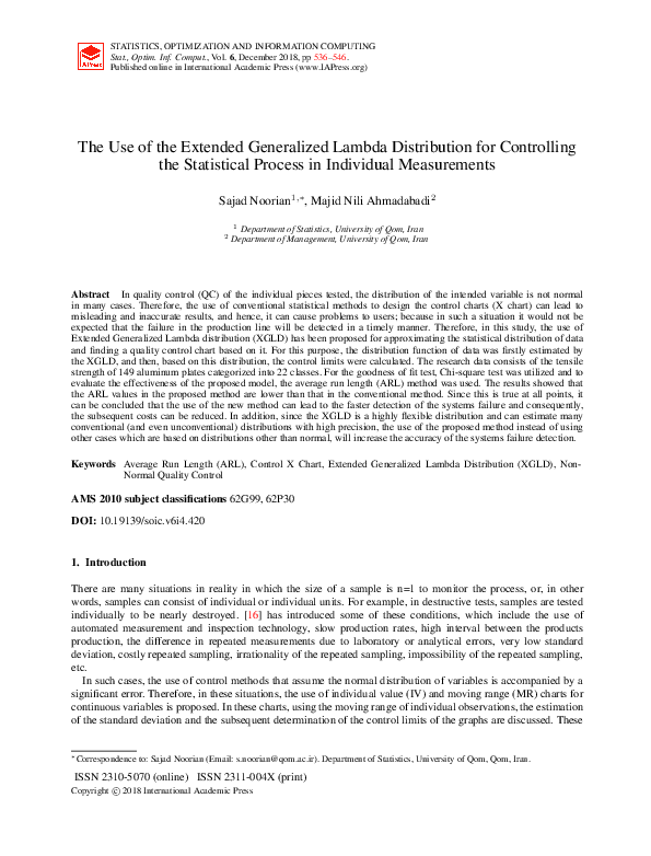 (PDF) The Use of the Extended Generalized Lambda Distribution for Controlling the Statistical ...