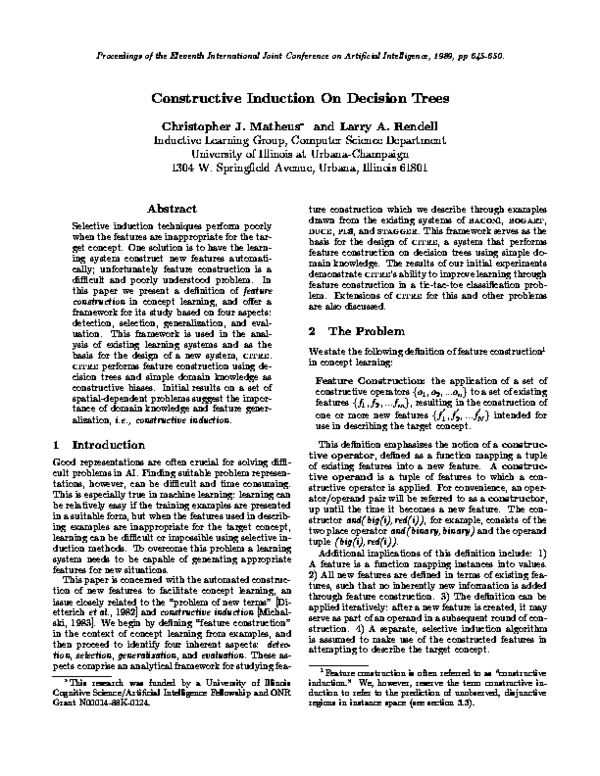 Pdf Constructive Induction On Decision Trees